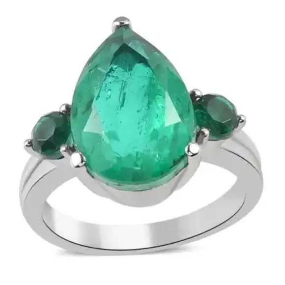 Shop Lc | Jewelry | Emeraldine Quartz 3 Stone Ring In Stainless Steel ...